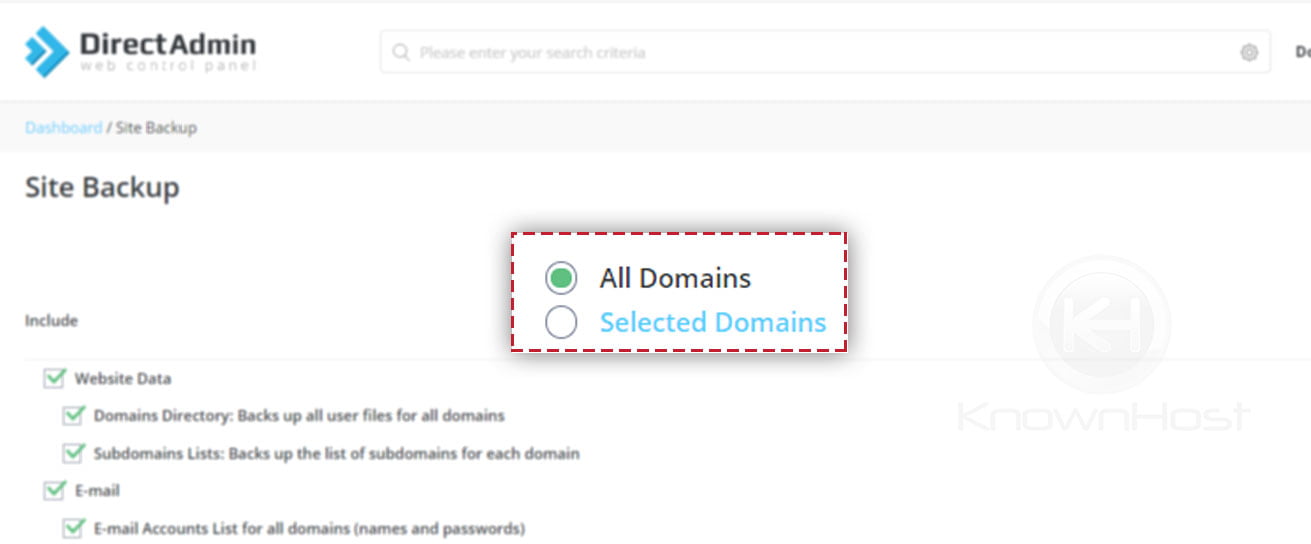 How to create a backup in DirectAdmin? - KnownHost