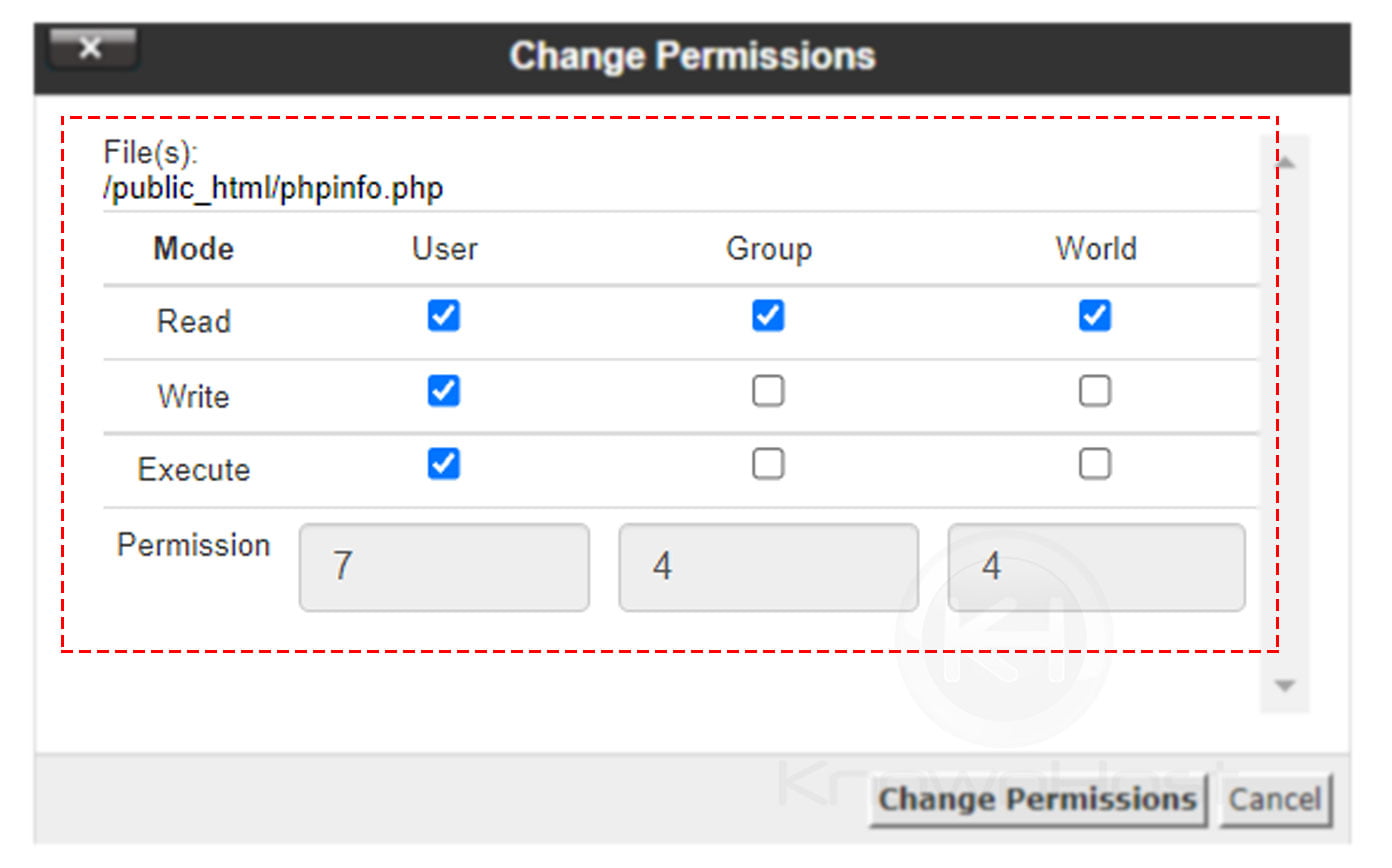 How to change files or directory permission in cPanel? - KnownHost