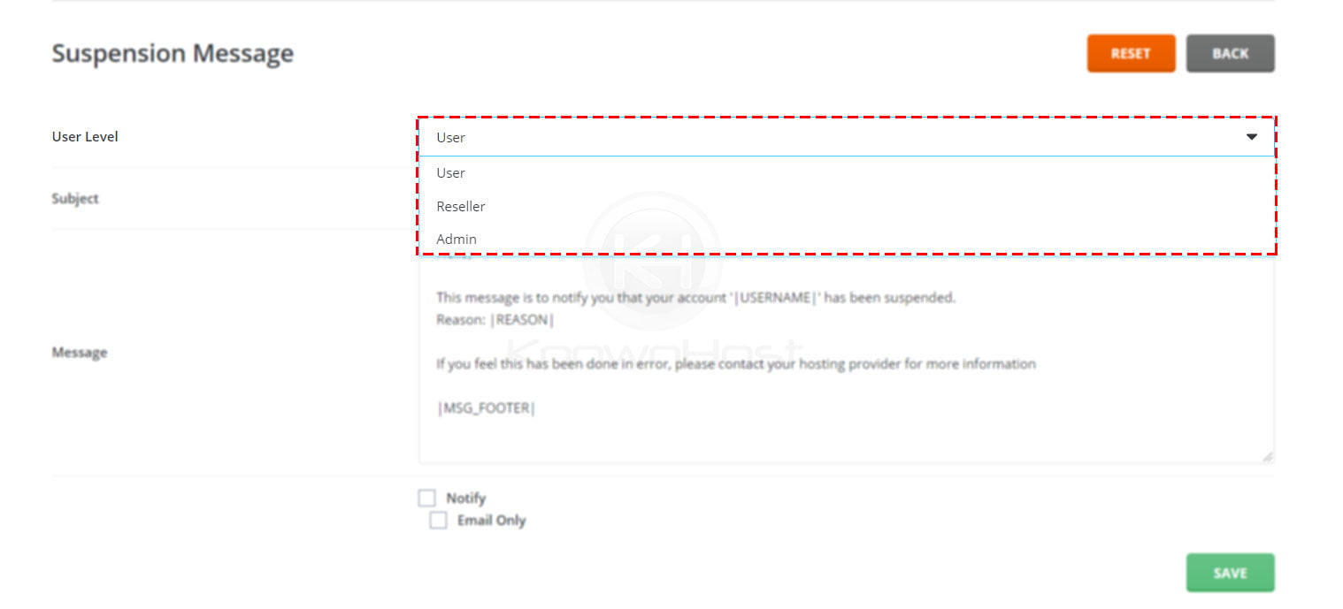 How to add a custom suspension message in DirectAdmin? - KnownHost