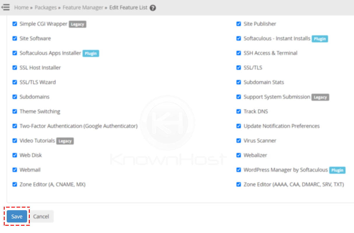How to use Feature Manager in WHM? - KnownHost