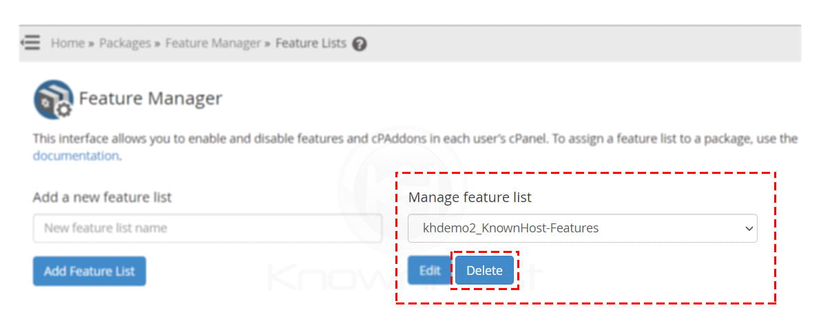 How to use Feature Manager in WHM? - KnownHost