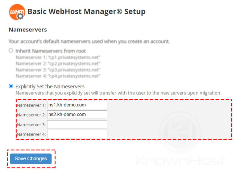 How to configure custom name servers in WHM? - KnownHost