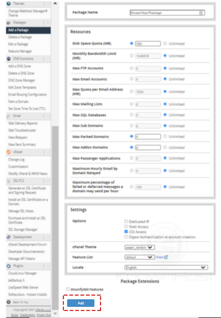 How to create a package in WHM? - KnownHost