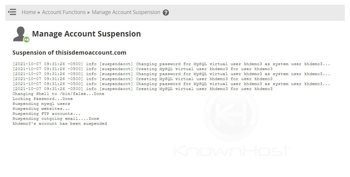 How to suspend a cPanel account? - KnownHost