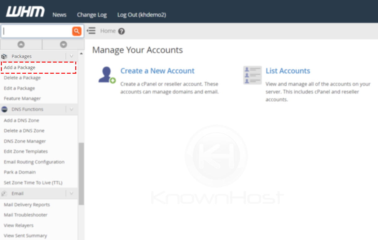 How to create a package in WHM? - KnownHost