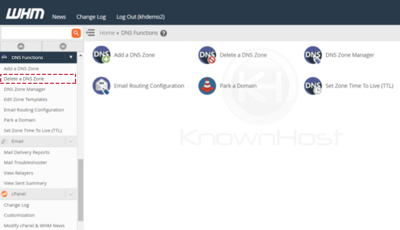 How to delete a DNS Zone from WHM? - KnownHost