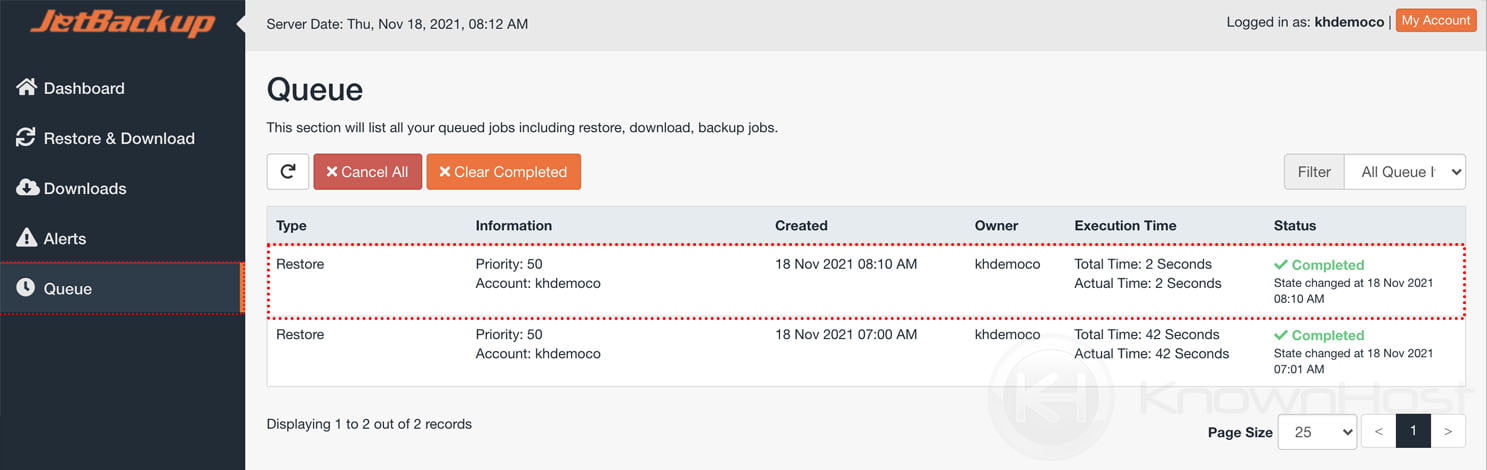 How to restore Email Account backup using JetBackup 5? - KnownHost