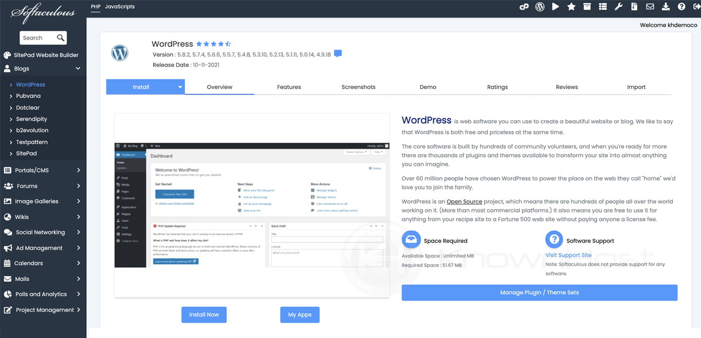 Softaculous - KnownHost