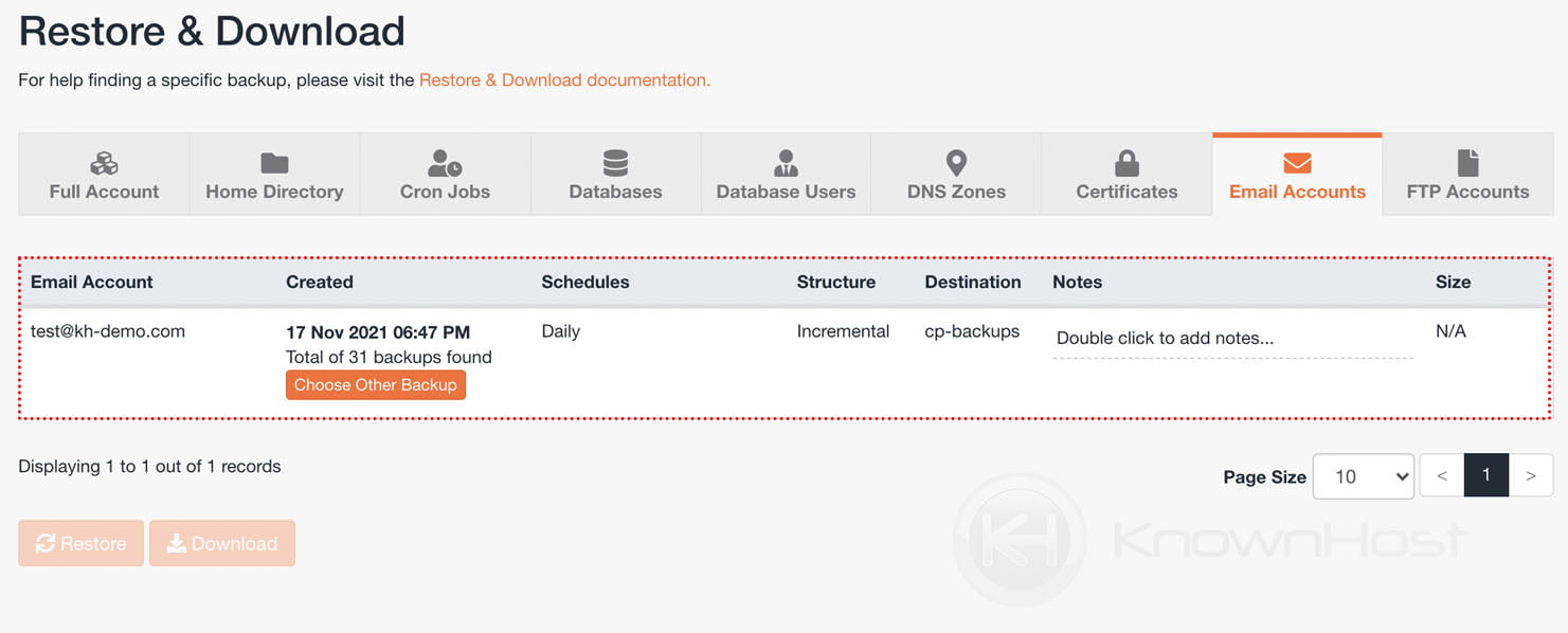 How to restore Email Account backup using JetBackup 5? - KnownHost