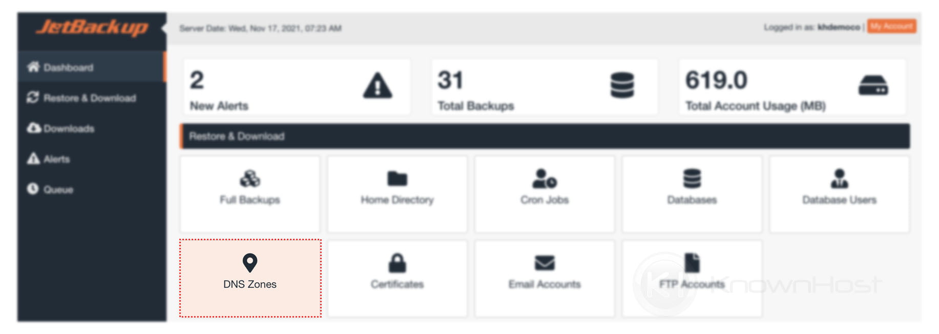 How to restore DNS Zones backup using JetBackup 5? - KnownHost