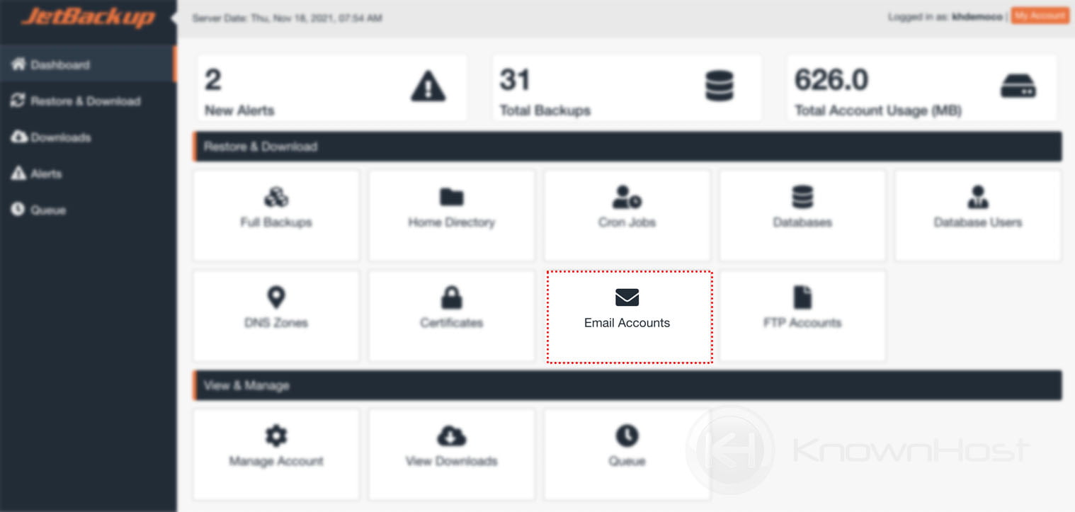 How to restore Email Account backup using JetBackup 5? - KnownHost