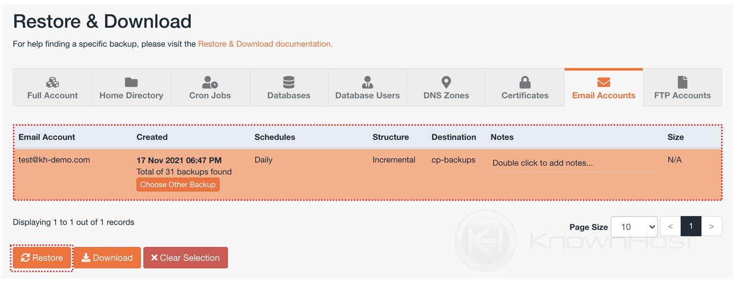 How to restore Email Account backup using JetBackup 5? - KnownHost
