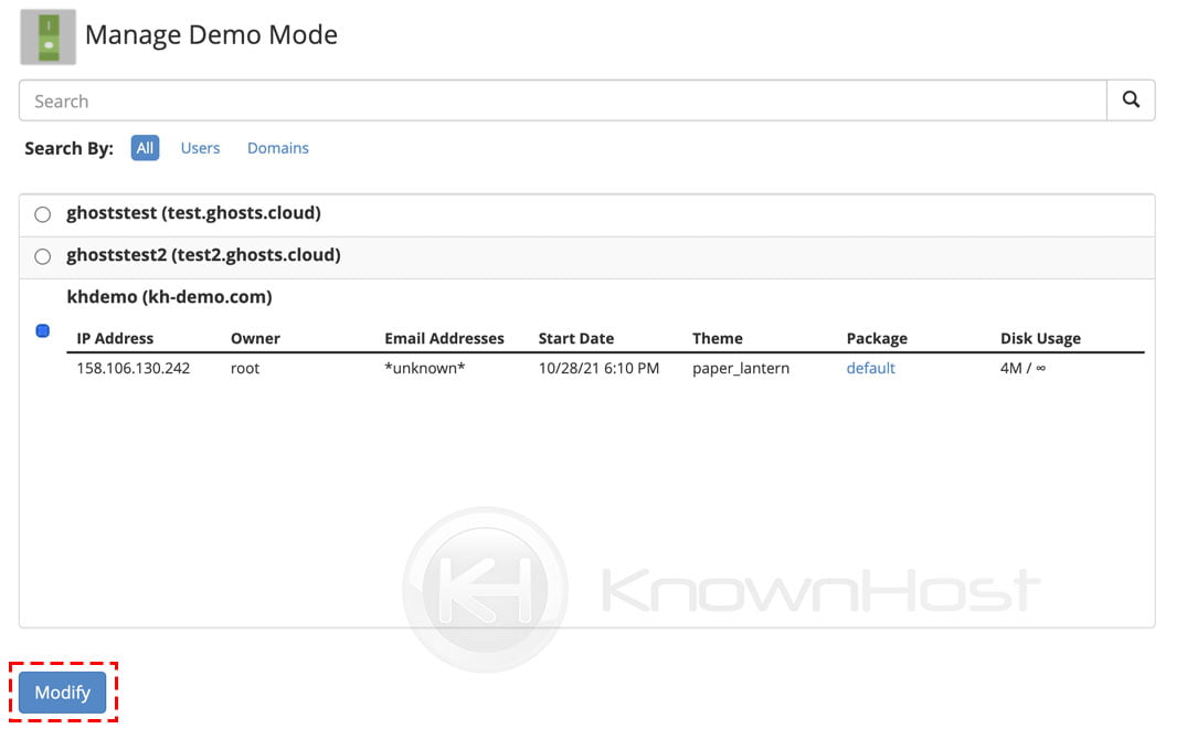 How to create a Demo cPanel account? - KnownHost