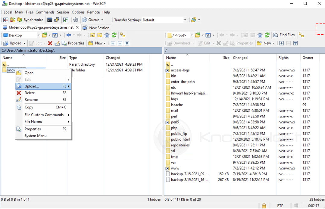 Configuring Win-SCP to upload files via FTP, sFTP - KnownHost