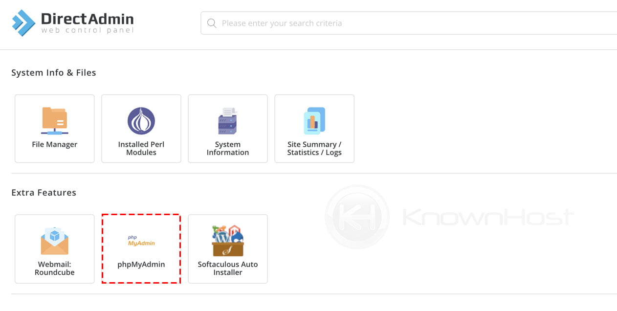 How to access phpMyAdmin in the DirectAdmin? - KnownHost