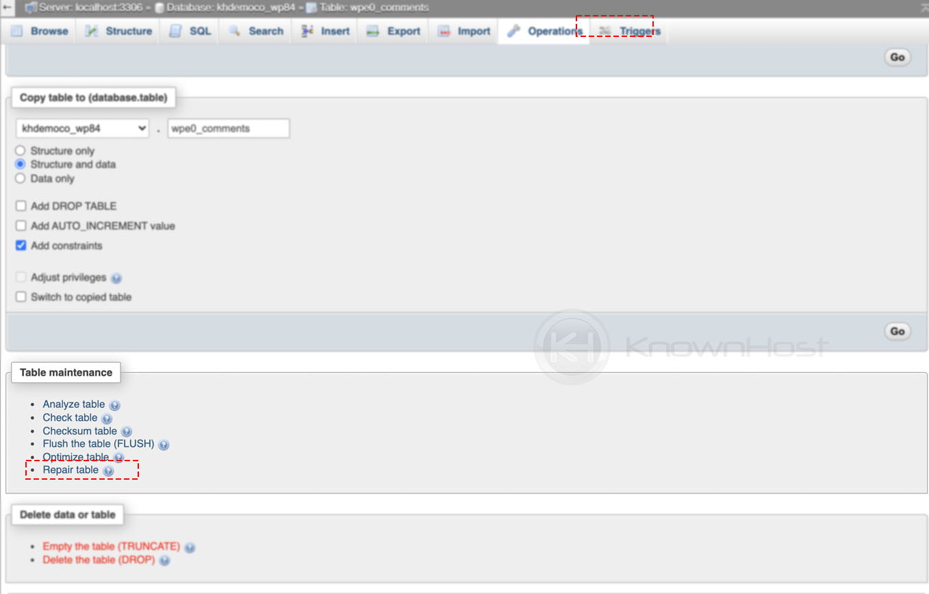 How to Repair, Create Database Table using phpMyAdmin & Check version of MySQL?