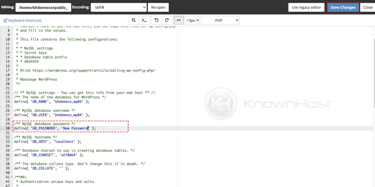 How To Update Your Wp Configphp File With A New Database Password Knownhost