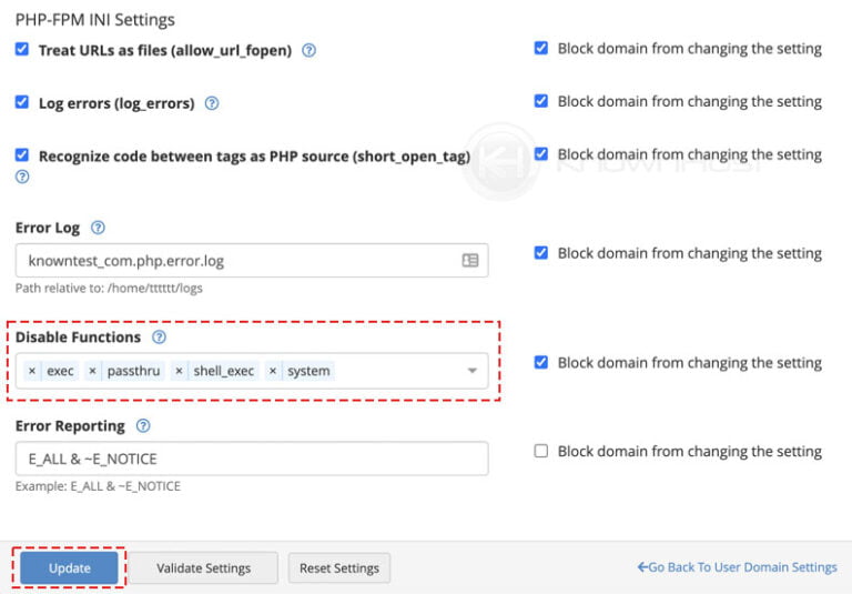 How to disable/enable php_functions? - KnownHost