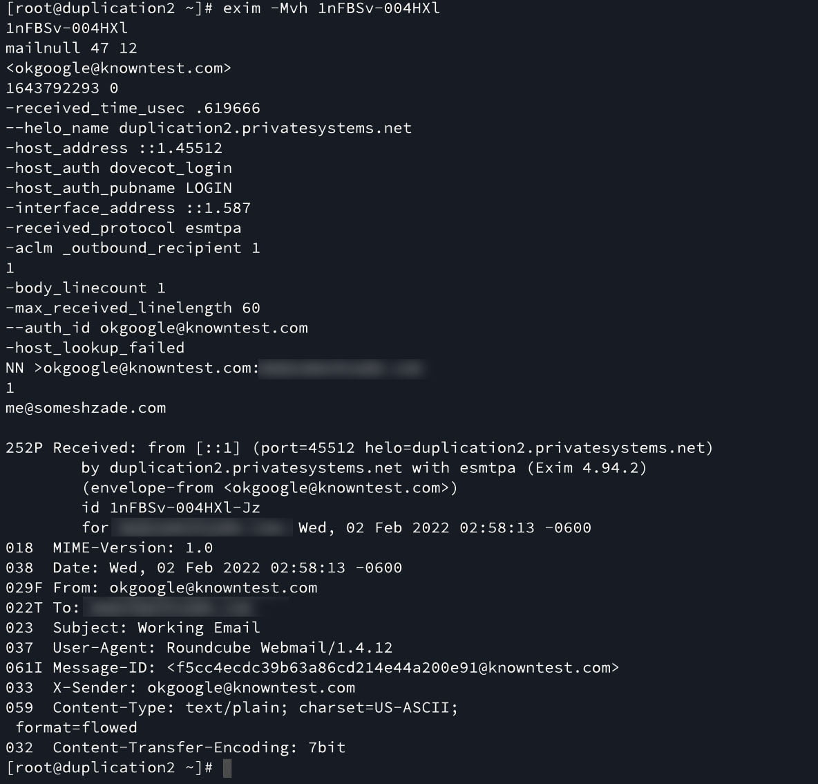 View the body and/or header of a queued exim message - KnownHost
