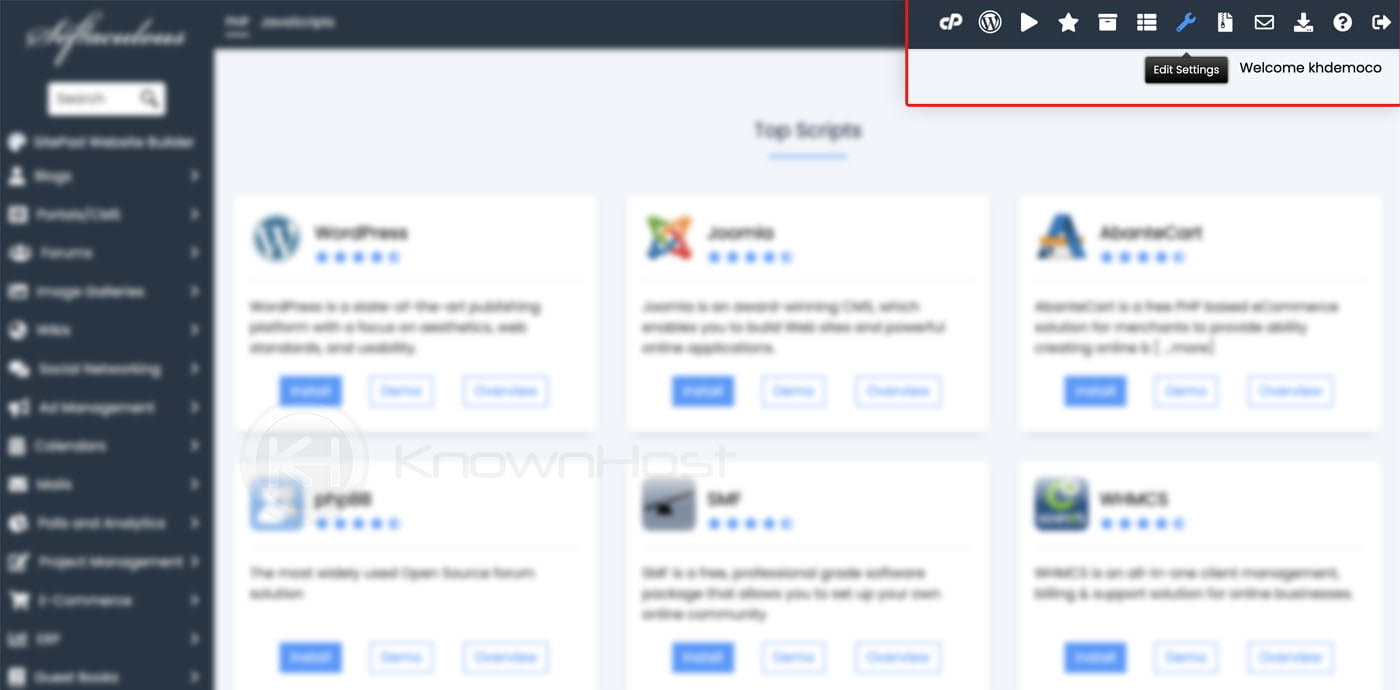 How to Change Softaculous' Settings and Email Settings? - KnownHost