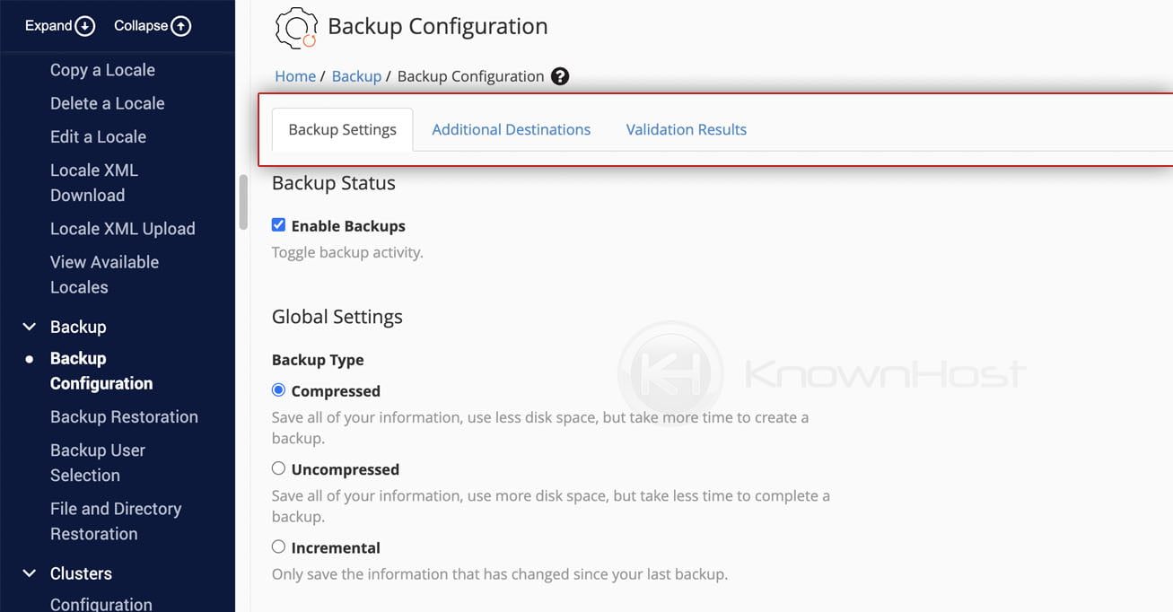 How to setup backups for WHM? - KnownHost