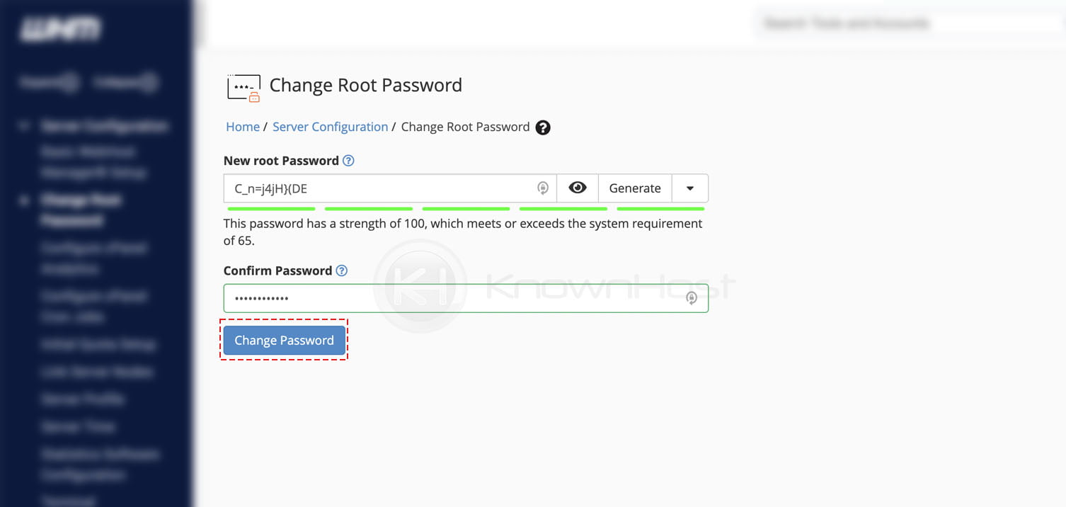 how-to-change-the-root-password-using-whm-knownhost