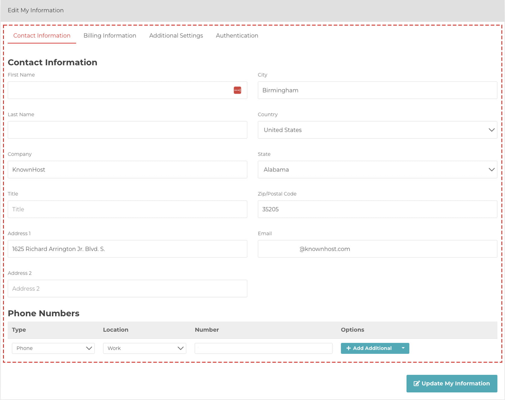 How to update my information? - KnownHost