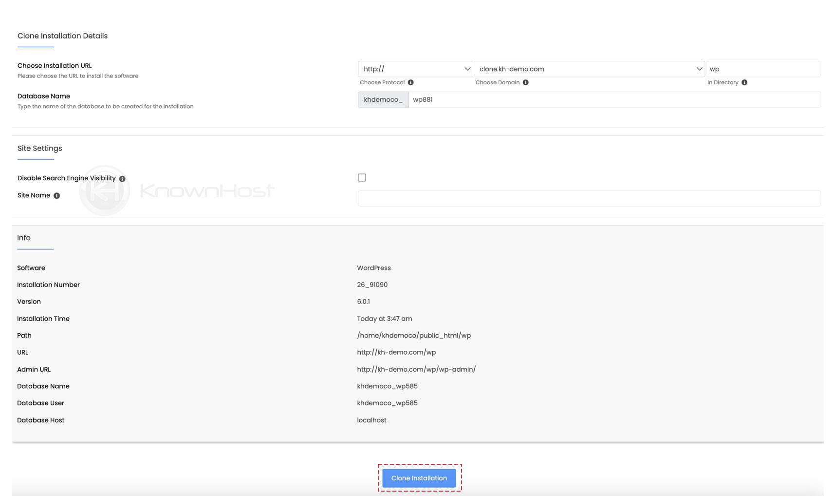 How to clone and create staging for a WordPress site using Softaculous?