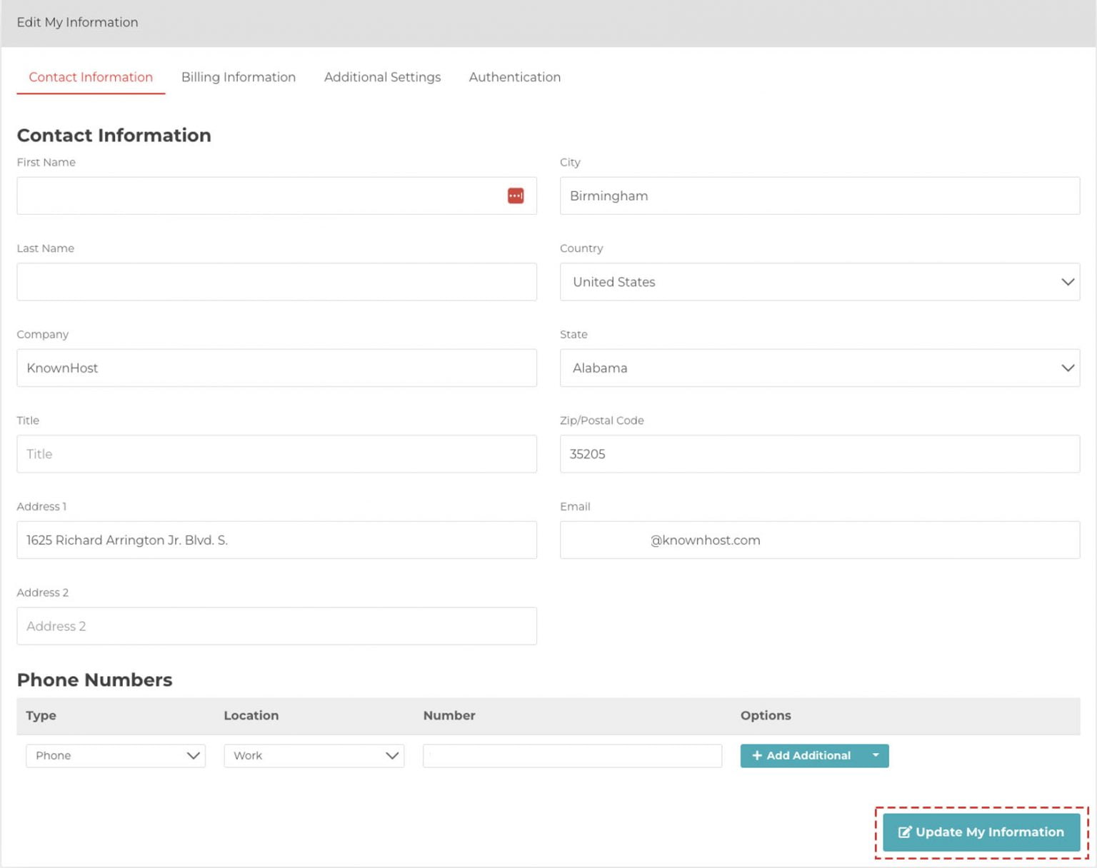 How to update my information? - KnownHost